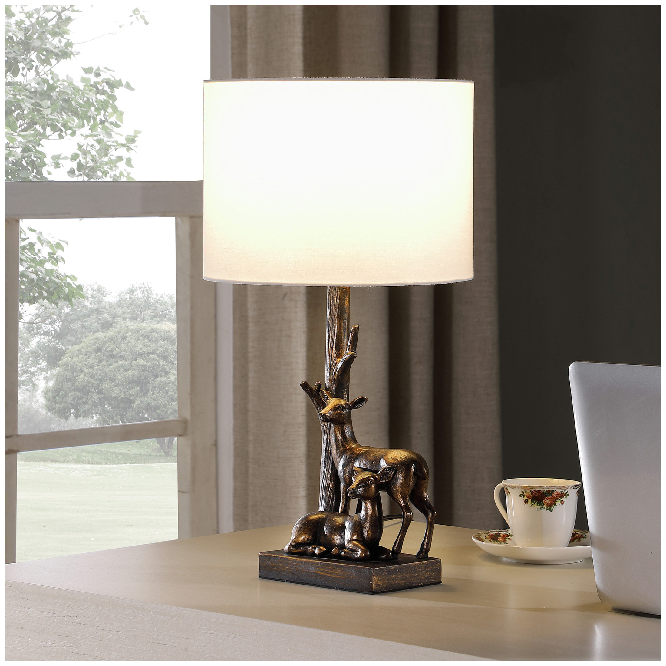 Millwood Pines 19.75" Western Roe Deers Polyresin Table Lamp | Wayfair